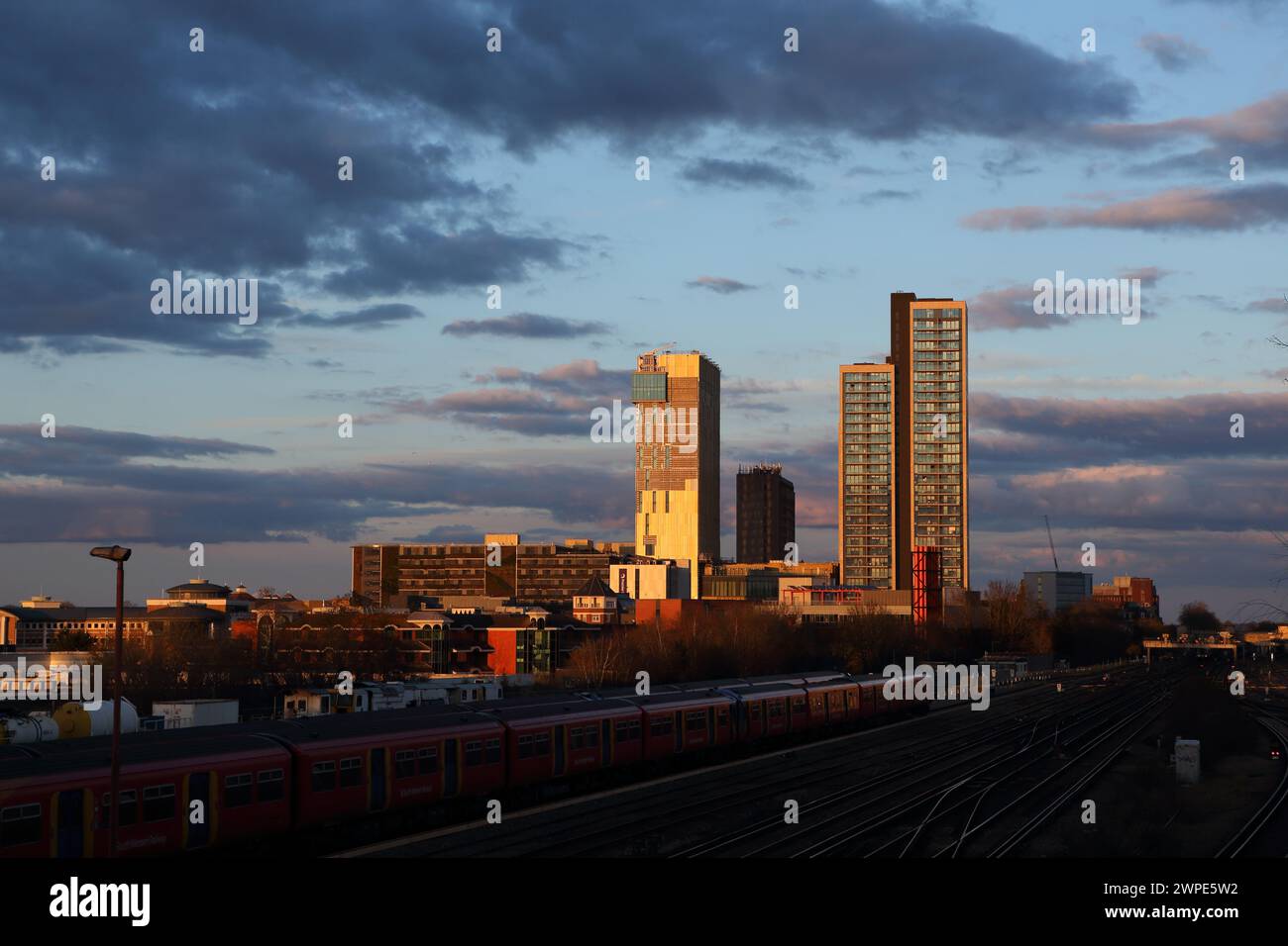 Victoria Square Marches towers and hotel viewed from west of Woking ...