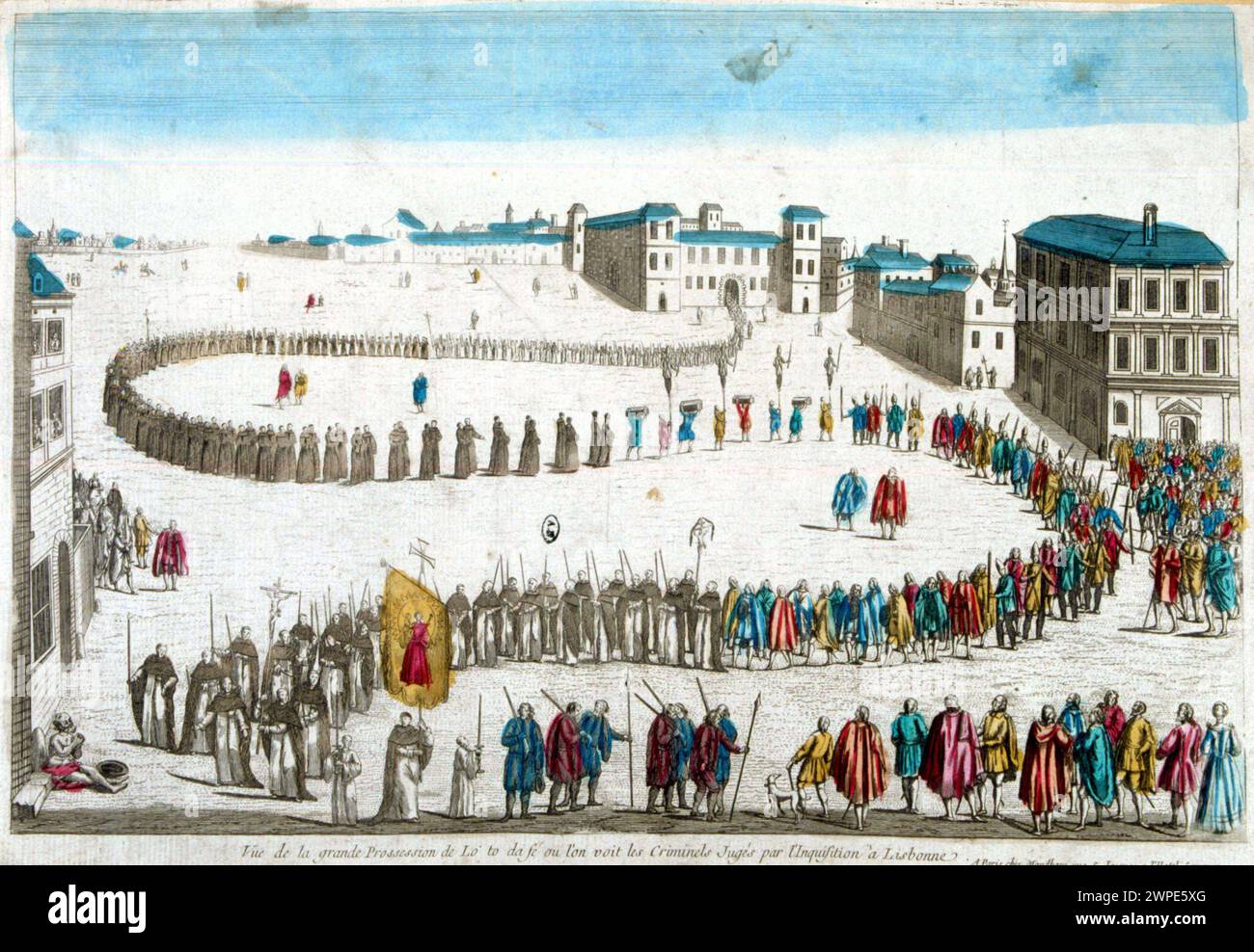 View of the grand procession of the auto-da-f where criminals are ...