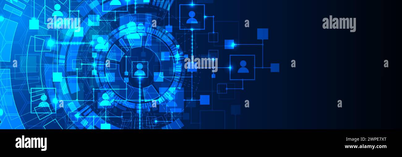 Abstract representation of a computer network and its users in the form of icons of people in ...