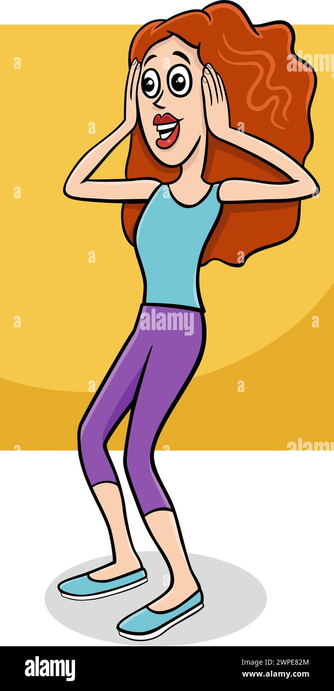 Cartoon illustration of surprised girl or young woman comic character ...