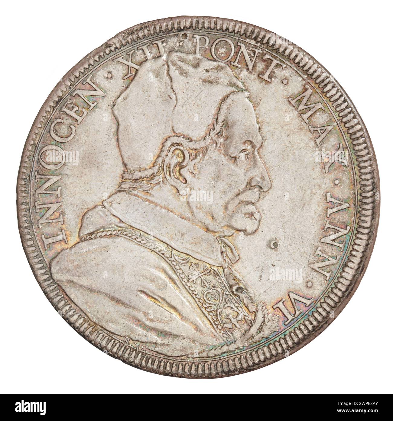 This scudo coin, minted in 1696 during Innocent XII's papacy, was ...