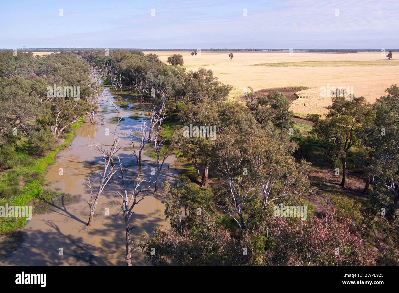 Aerial of billabong on Frogmore Creek near Surat Queensland Australia ...