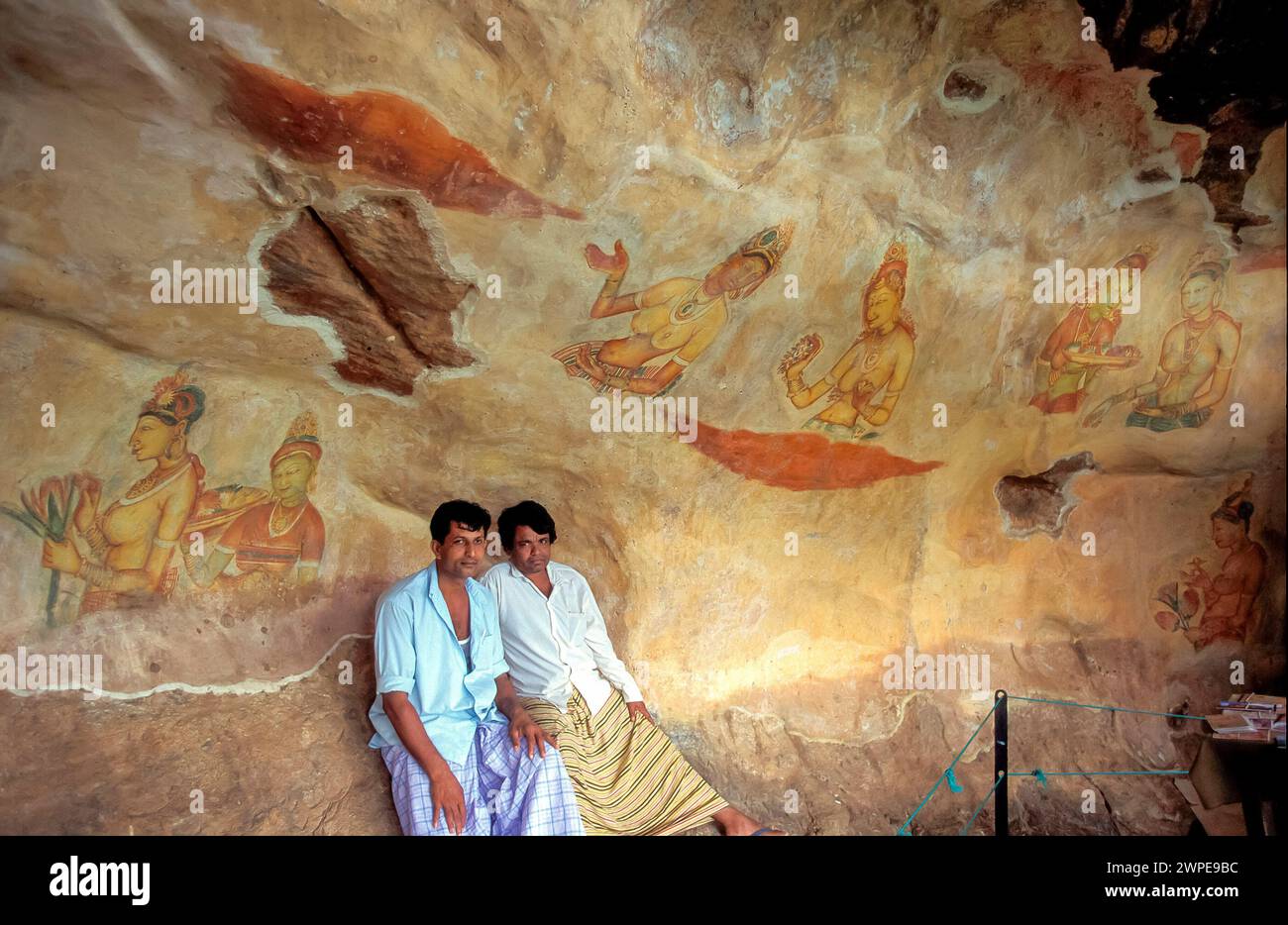 Sri Lanka, mural on rock of Sigiriya fortress. The murals on the rock ...