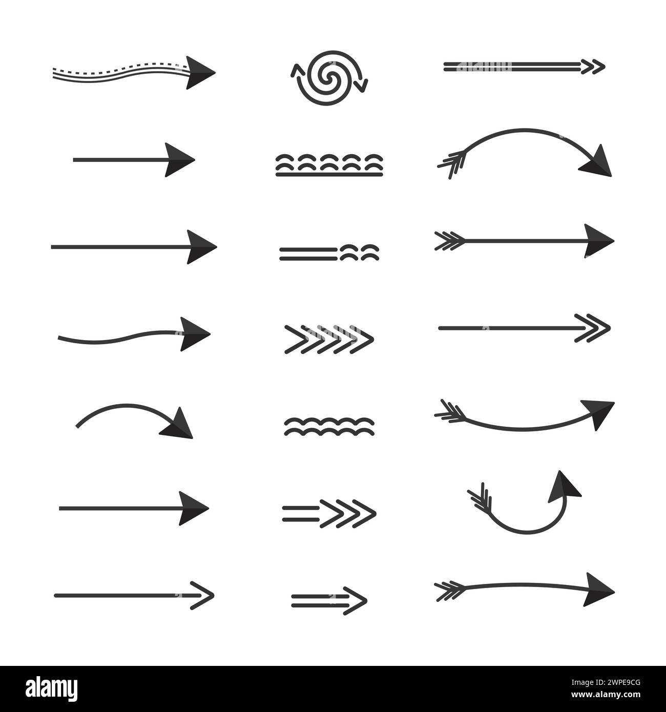 Arrows direction of movement, a set of black arrows of different shapes dotted twisted pointers ...