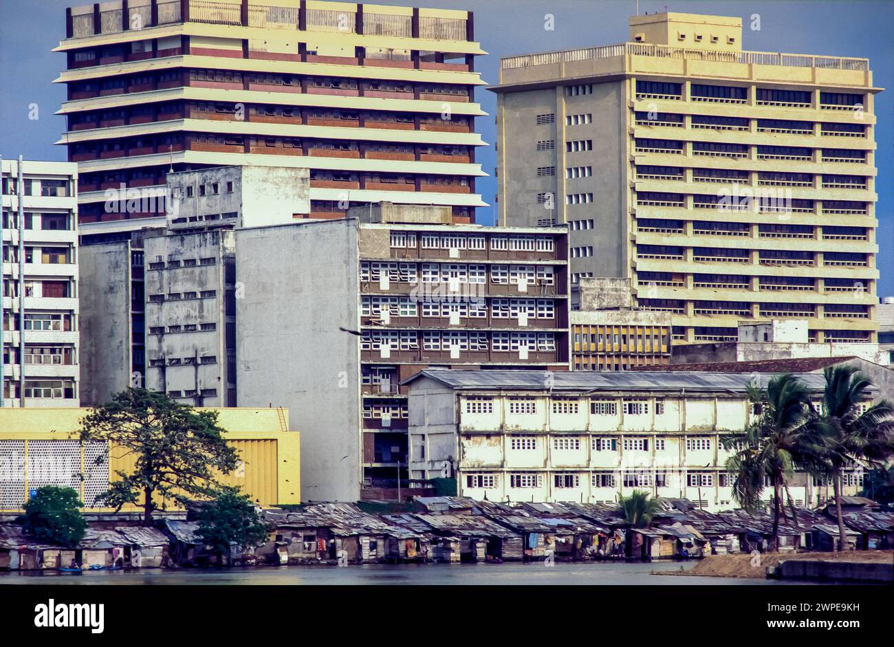 Sri Lanka, Colombo; large appartment buildings with a slums along the ...