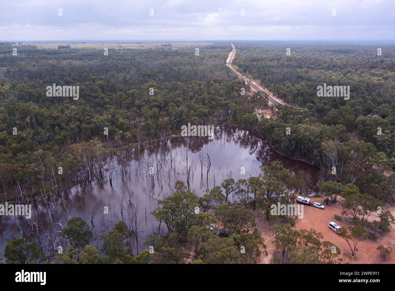 Aerial of the Maryanne dam on the Cobb & Co stage coach road near ...
