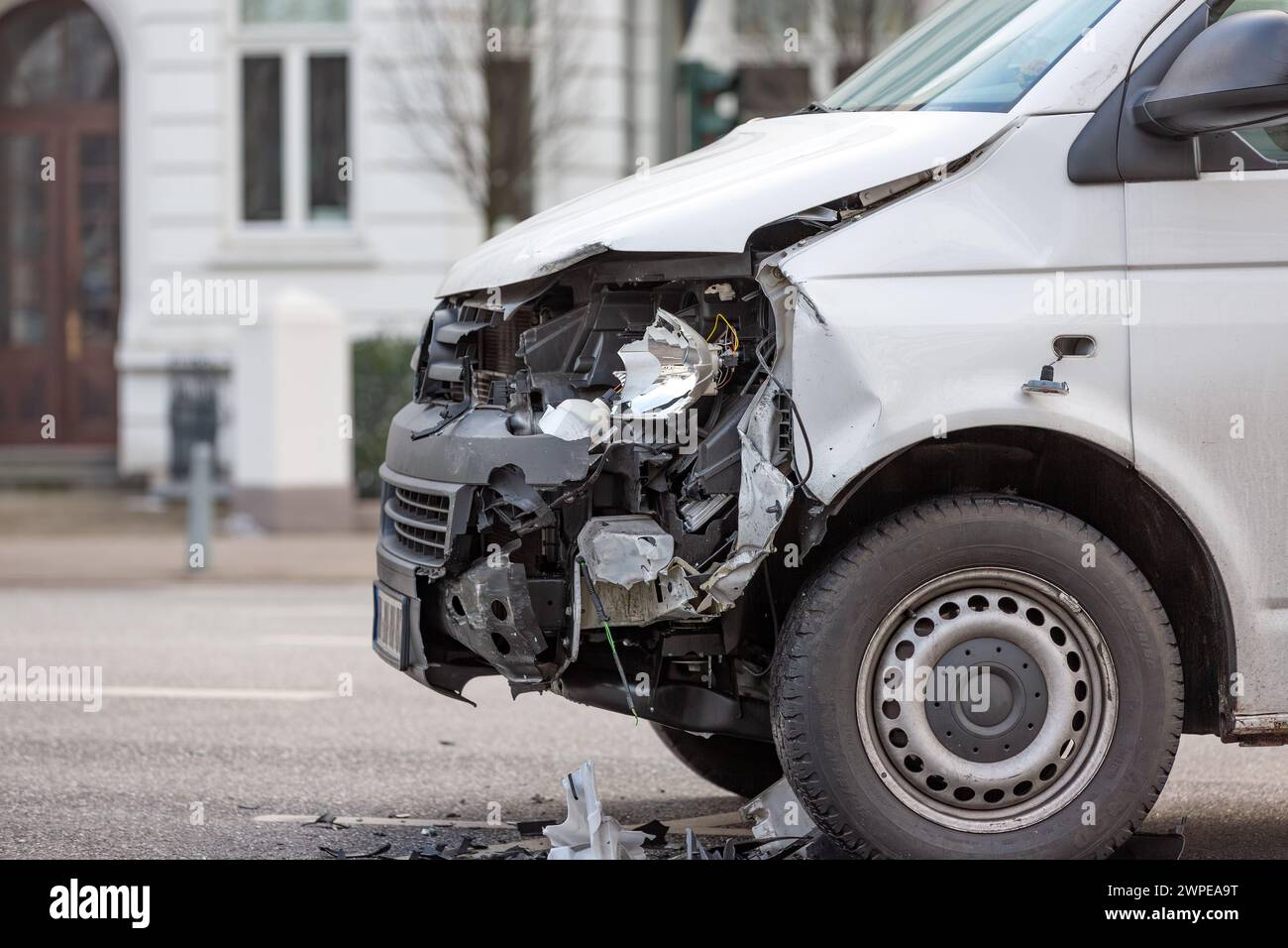 White van after a head-on crash Stock Photo - Alamy