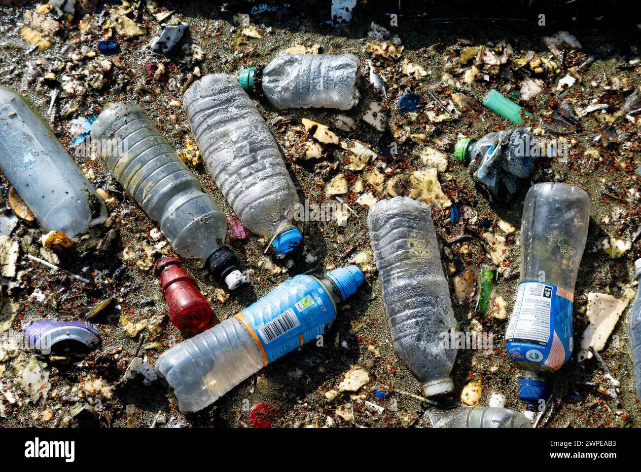 Floating litter including plastic bottles, UK Stock Photo - Alamy