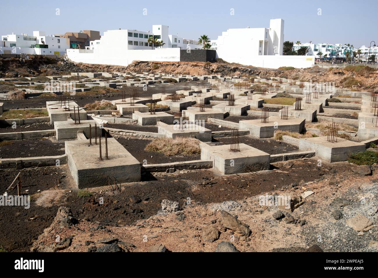 unfinished building foundations in Costa Teguise, Lanzarote, Canary ...