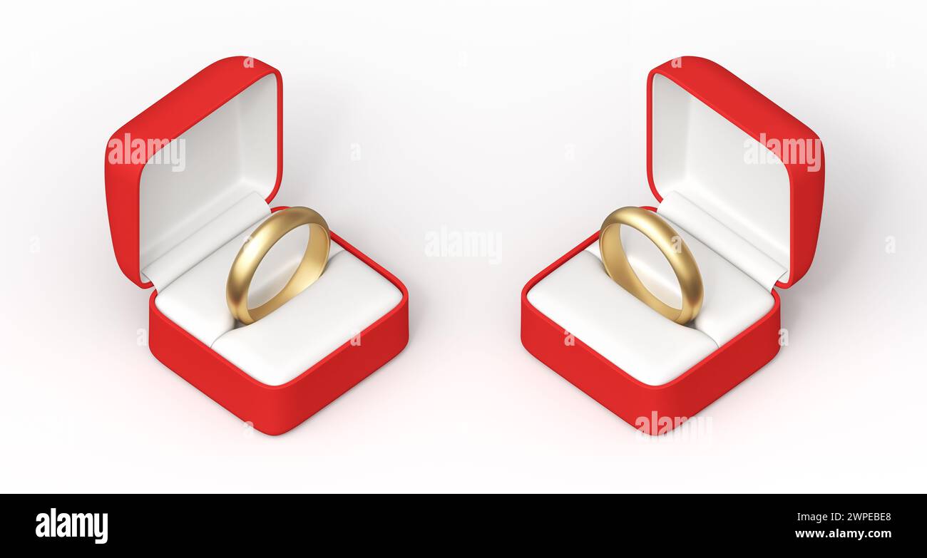 Two red ring boxes with gold rings inside Stock Photo - Alamy