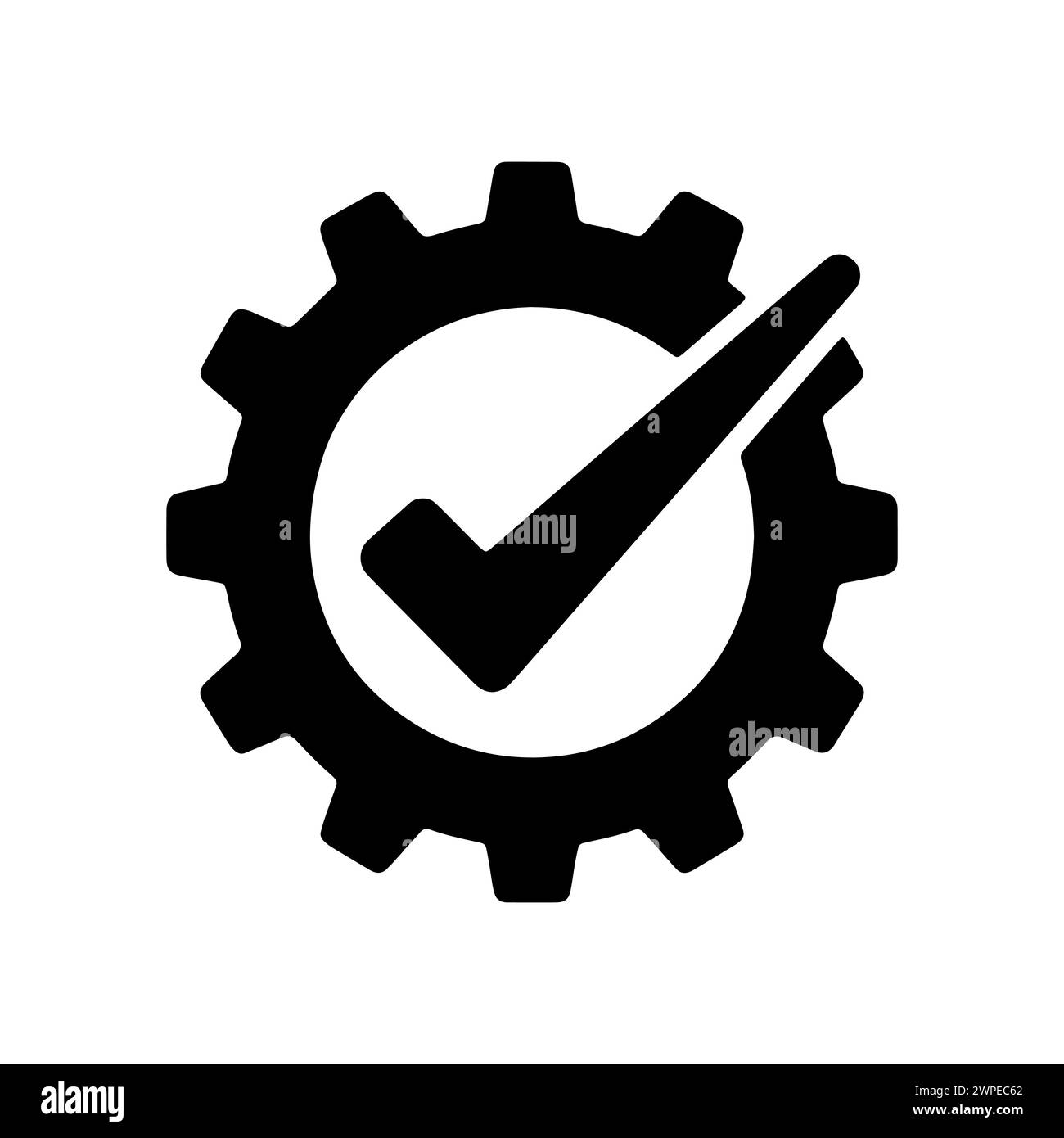 Gear icon. Black gear icon with a check mark. Approved symbol. Vector ...