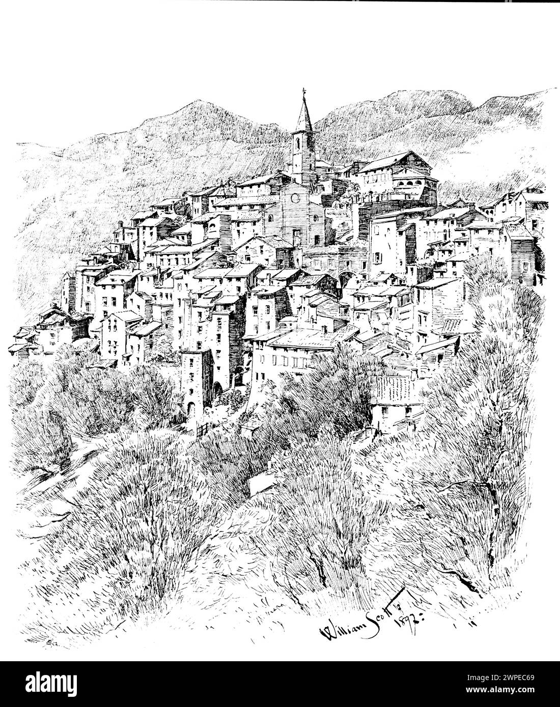 Picturesque village landscape in Black and White Stock Photos & Images ...