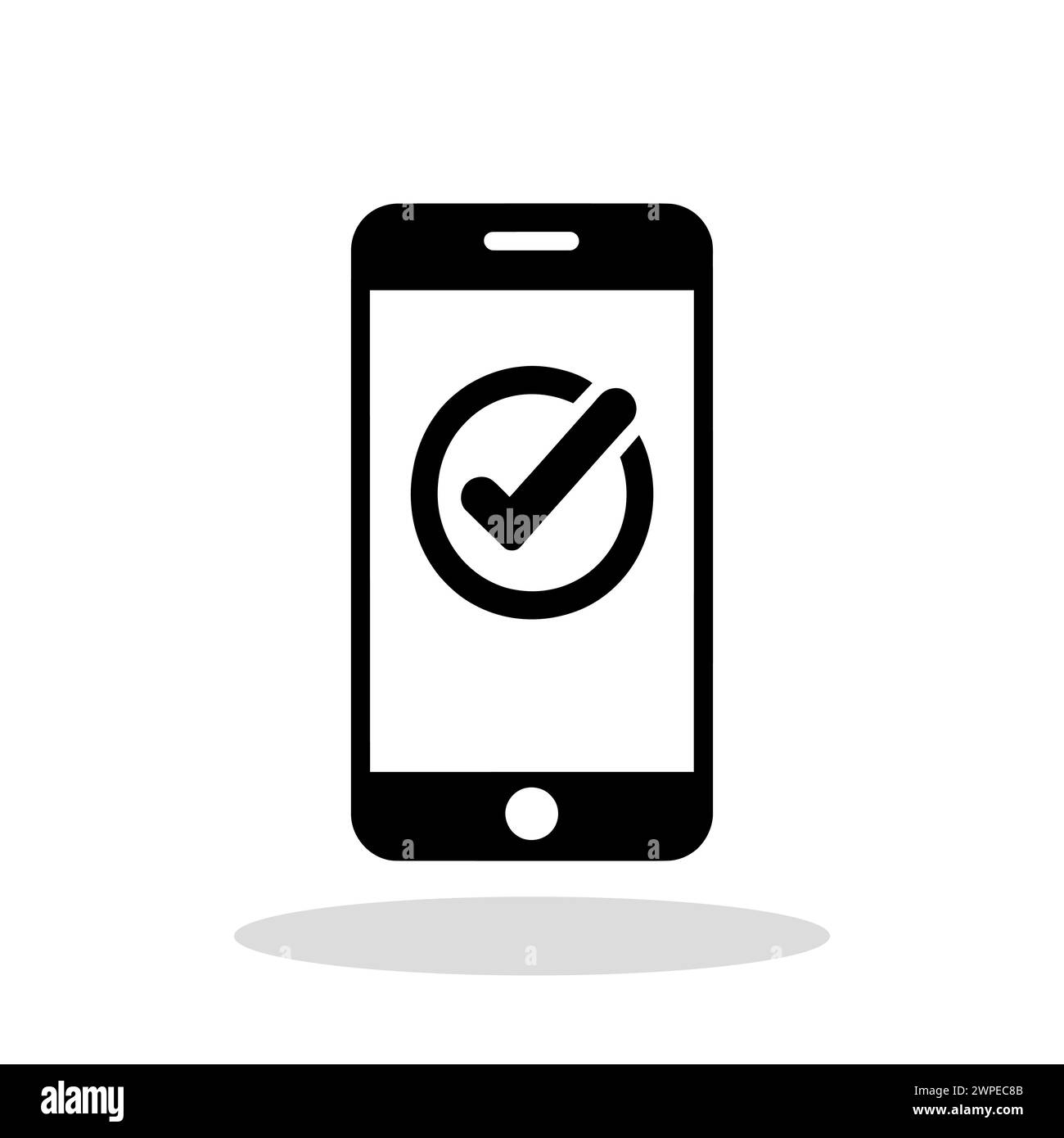 Phone icon. Black smartphone icon with a check mark. Approved symbol ...