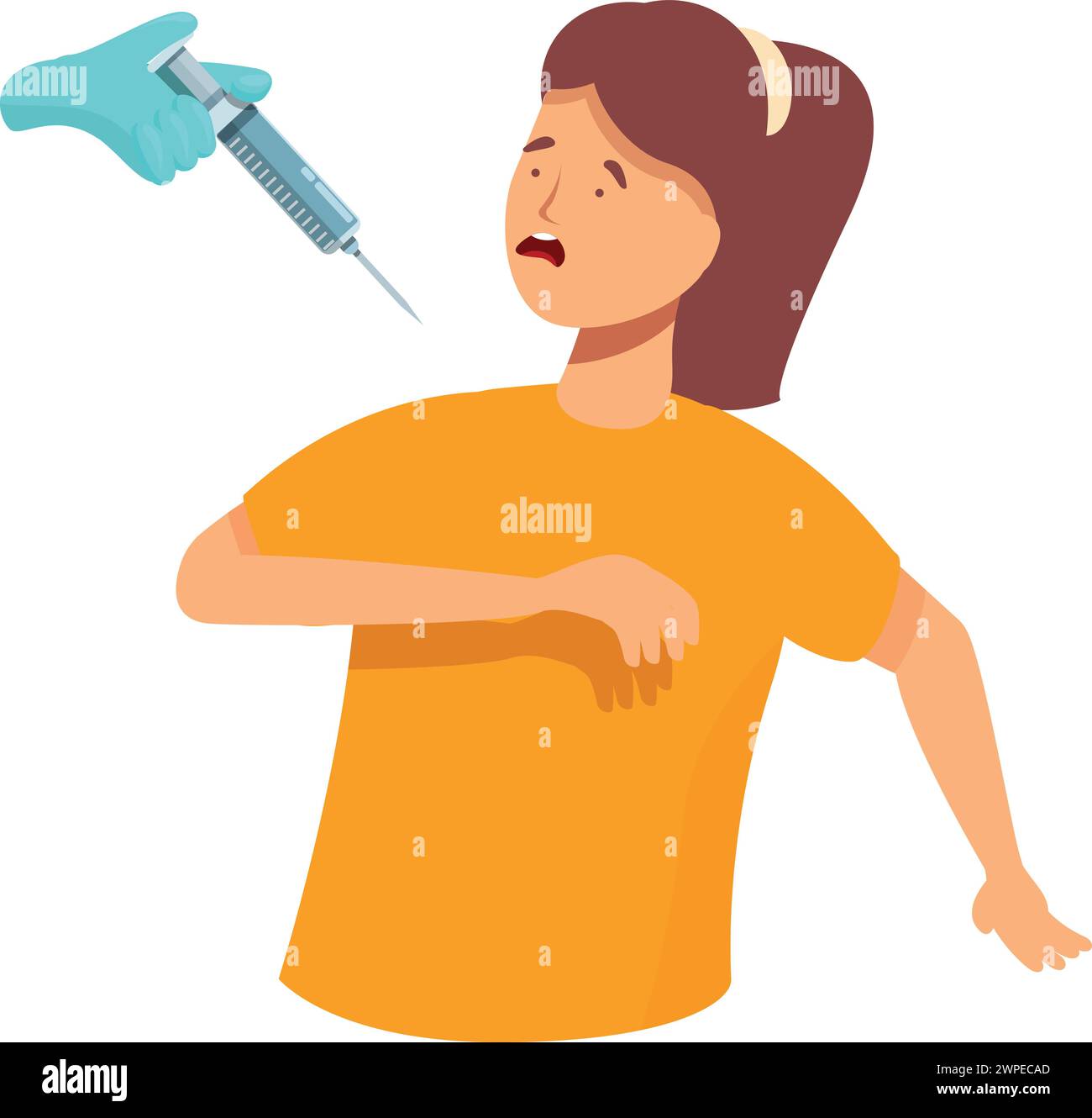 Afraid of injection icon cartoon vector. Cute girl vaccine. Child ...
