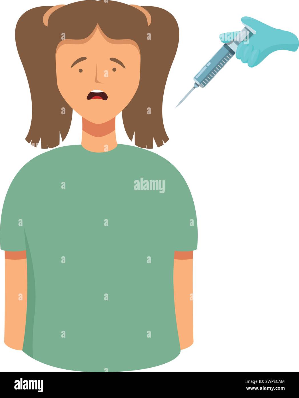 Girl crying at hospital icon cartoon vector. Injection syringe. Anxiety ...