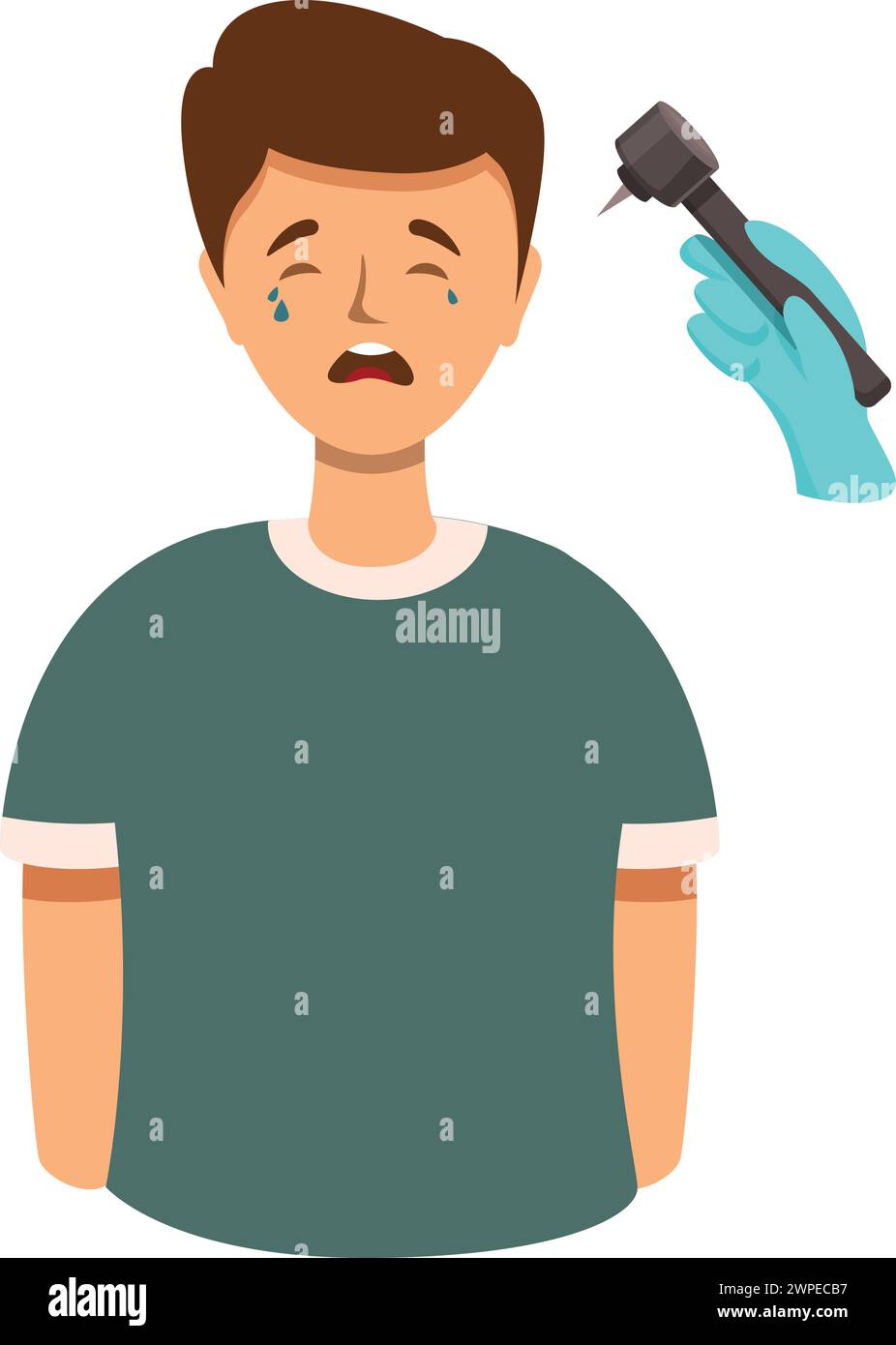 Boy crying at dental doctor icon cartoon vector. Tooth disease ...