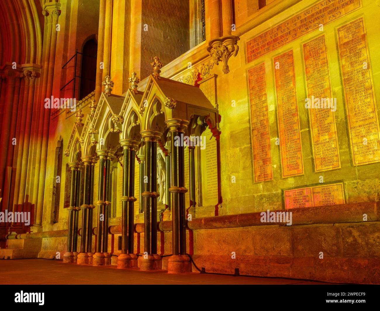 The interior of Wells Cathedral illuminated to celebrate the recent ...