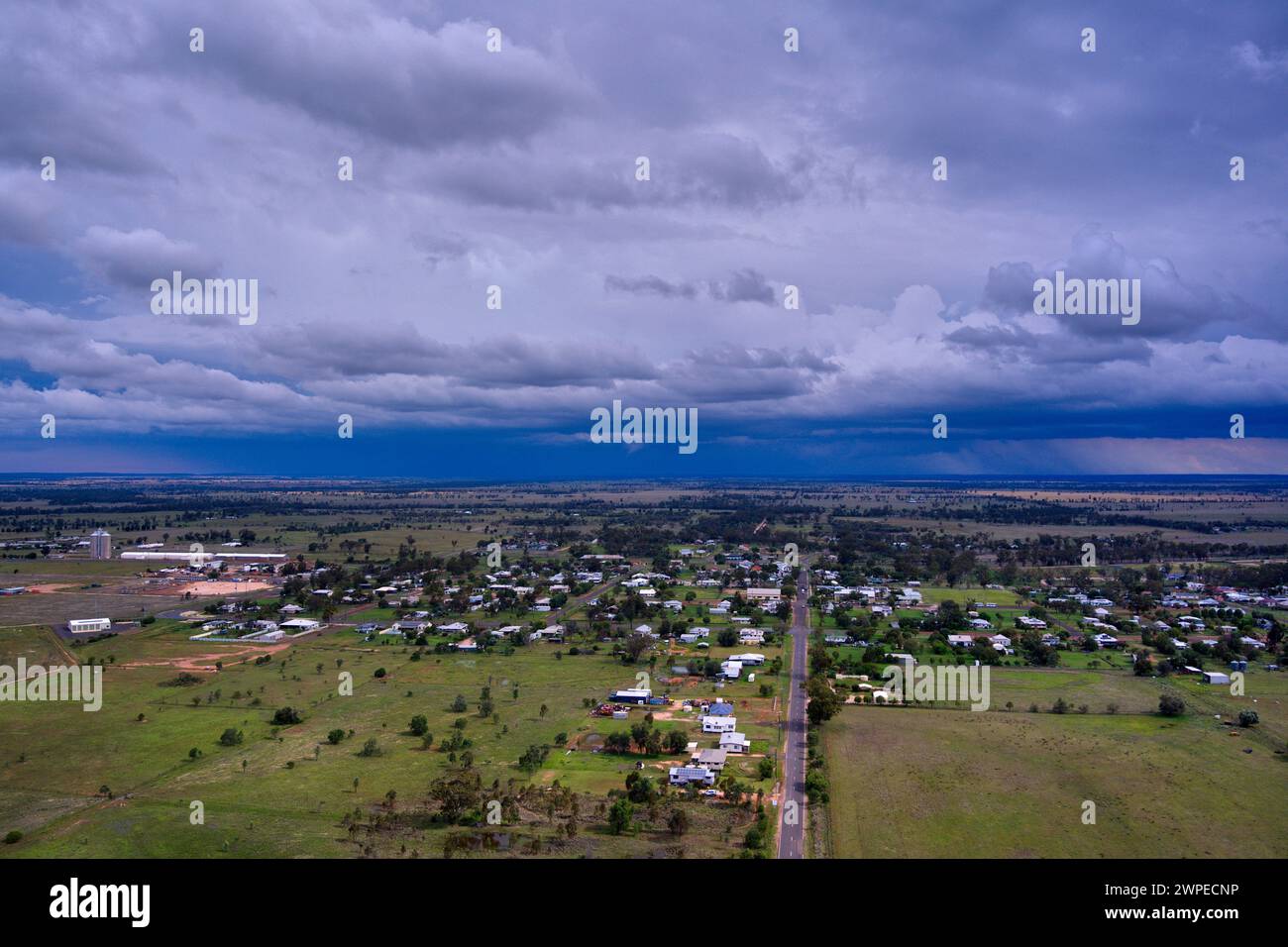 Aerial of storm clouds over Wallumbilla a locality in the Maranoa ...