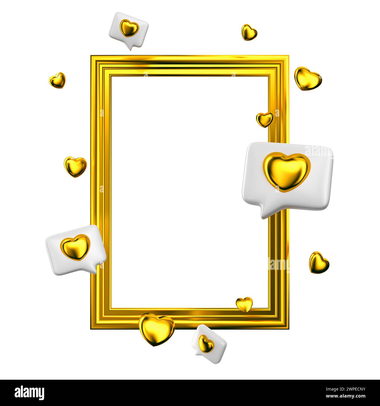 Gold frame with golden heart shapes isolated. Like or love concept ...