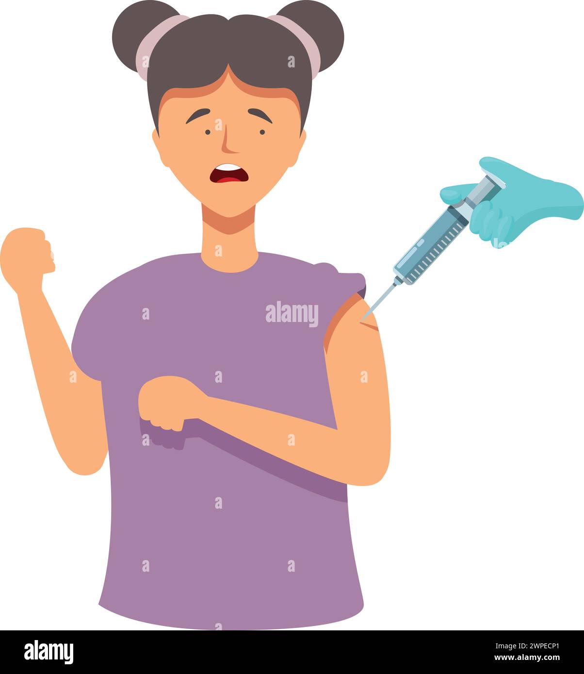 Girl crying with vaccine icon cartoon vector. Medical injection. Doctor ...