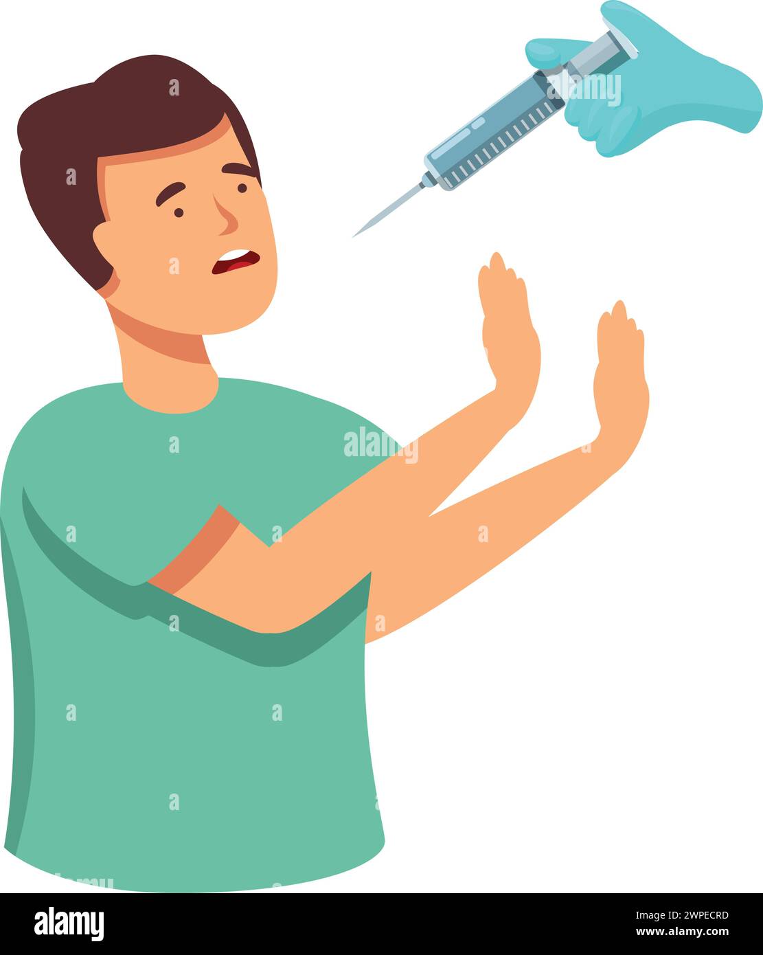 Patient scared icon cartoon vector. Syringe injection of vaccine. Adult ...