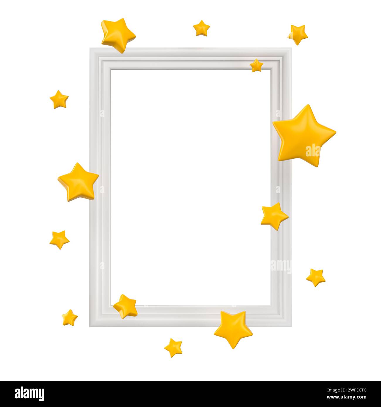 White frame with yellow star shapes isolated. Rank or review concept ...