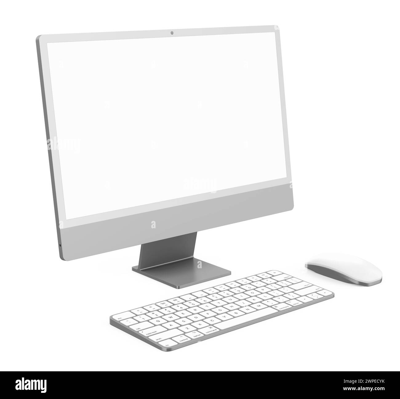 Desktop Computer with a Blank White Screen Monitor, Keyboard and Mouse ...
