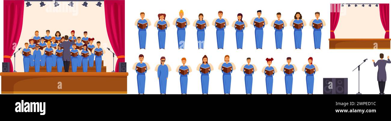 Choir child icons set cartoon vector. School children stage. Cute ...