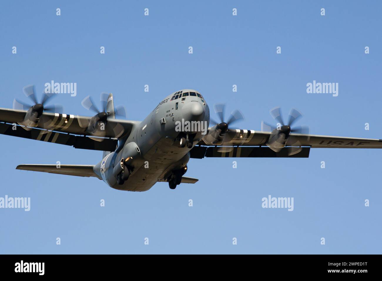 US Air Force Lockheed C-130 Hercules close-up while landing at Lviv ...