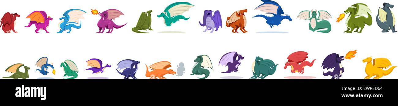 Flying fantasy dragon icons set cartoon vector. Animal wings. Reptile ...