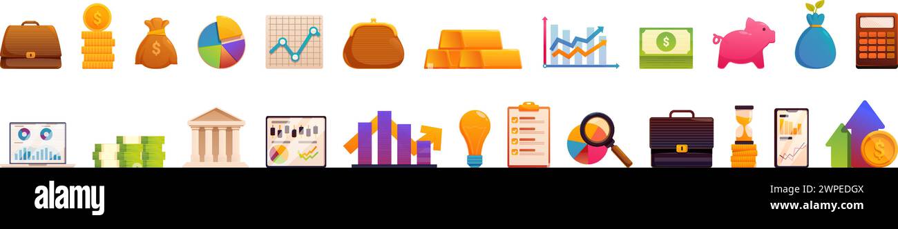 Investment portfolio icons set cartoon vector. Management plan. People ...
