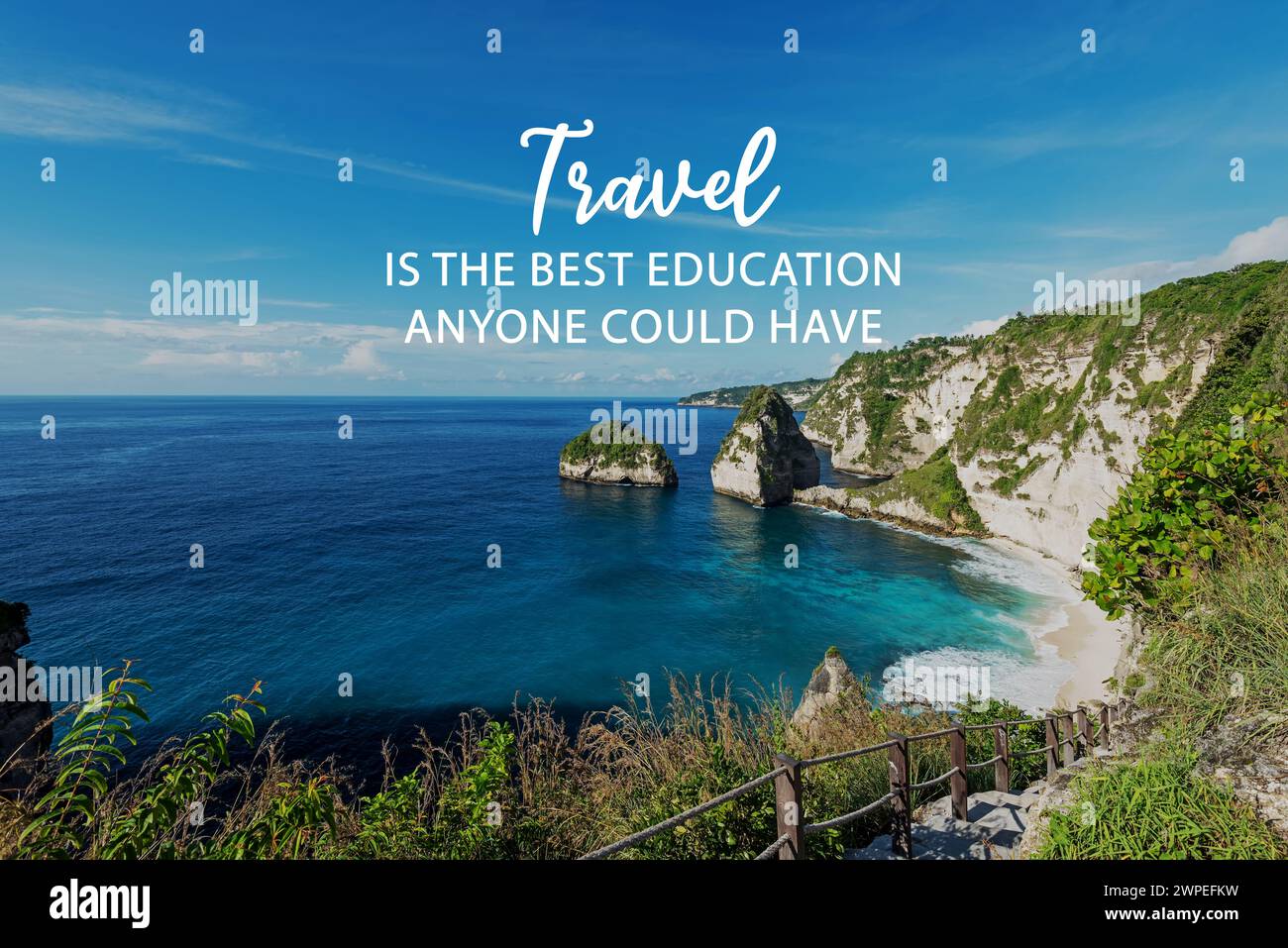 Coastal landscape with inspirational quotes text travel is the best ...