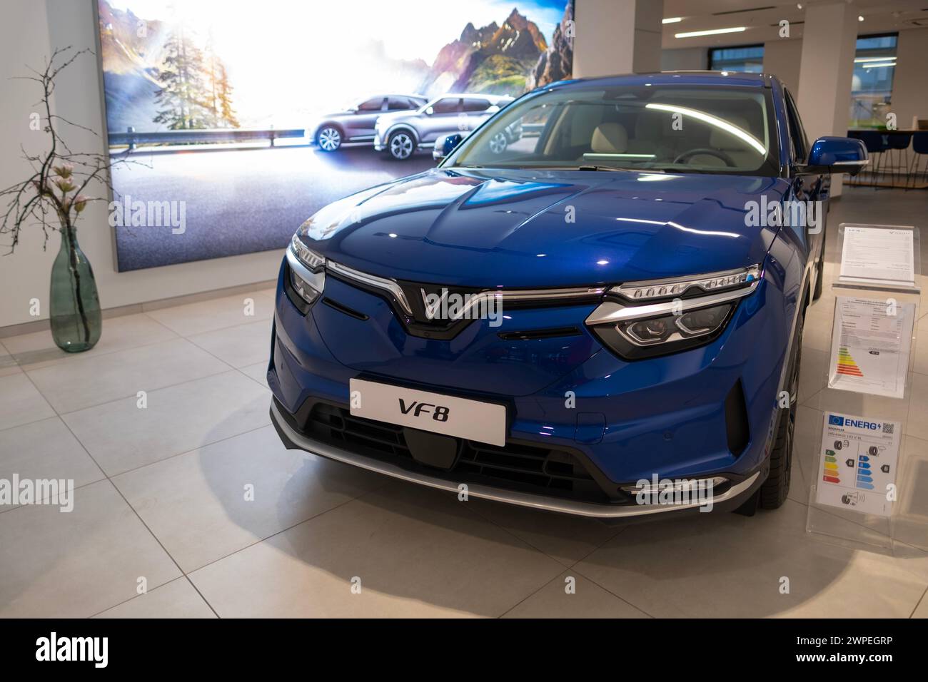 new blue Vinfast vf 8 electric crossover in Studio, advanced ...