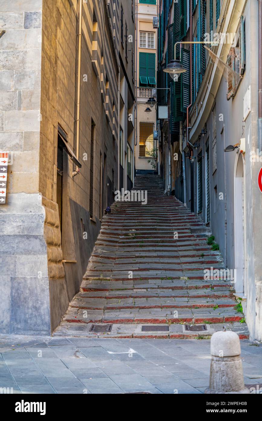 Alleyway with stairs in Genoa, the capital of the italian region of ...