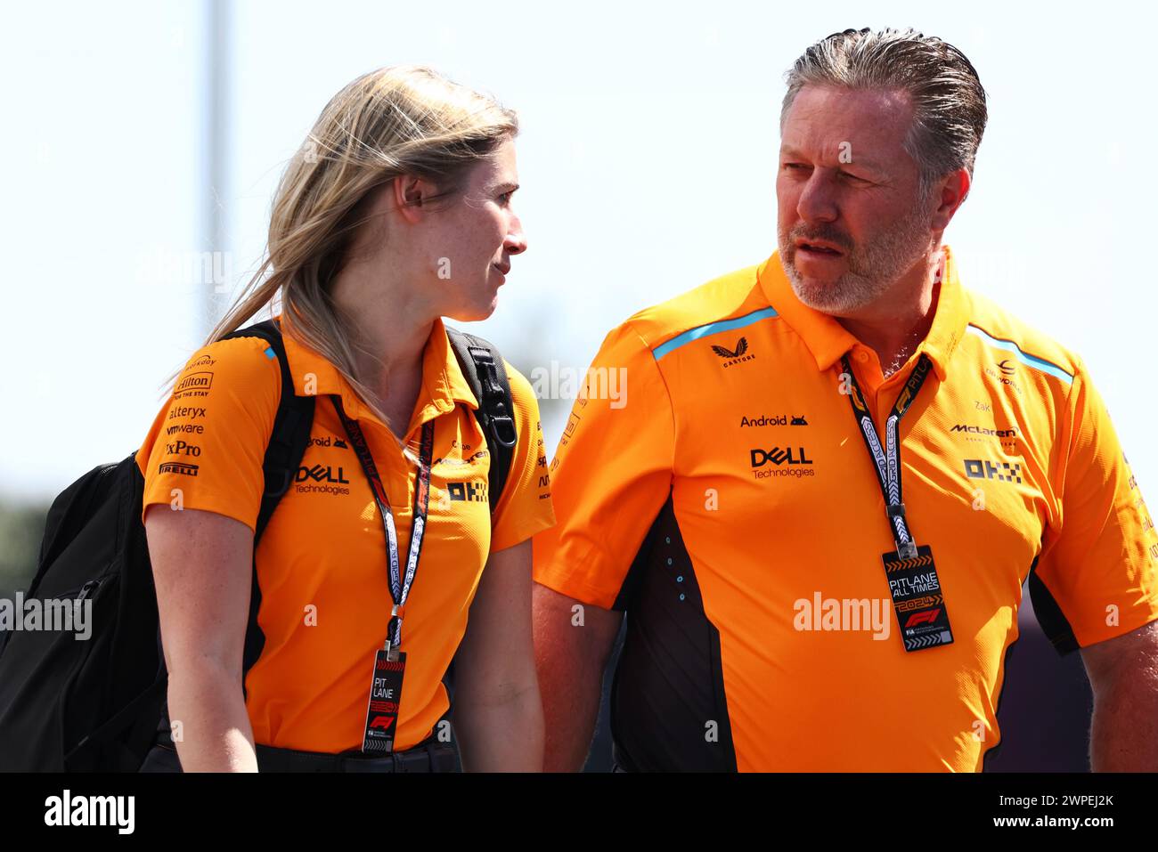 (L to R): Chloe Todd (GBR) McLaren Chief of Staff to the CEO with Zak ...