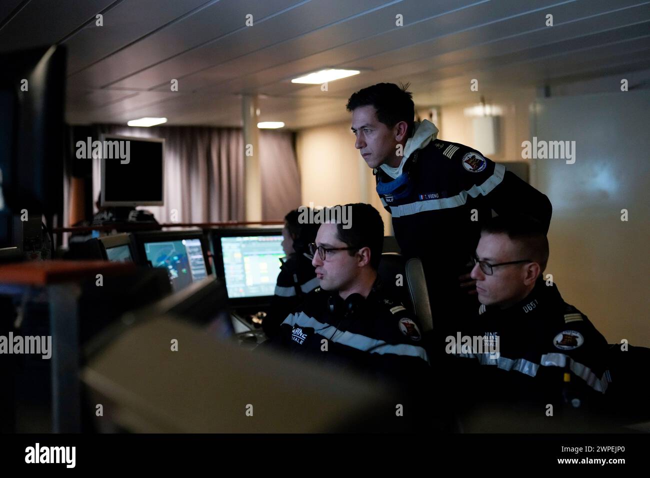 The commanding officer of the French navy frigate Normandie, Capt ...