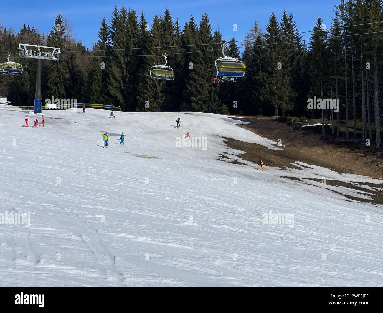 A downhill ski slope in the Austrian Alps with lack of snow Stock Photo ...