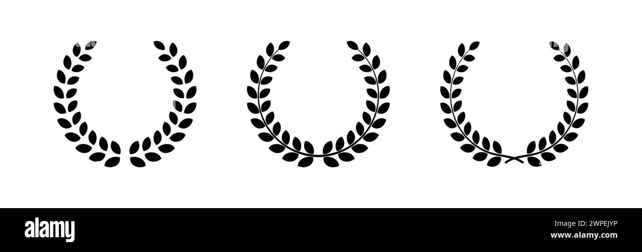 Wreath laurel. Black icon award isolated on white background. Leaf emblem. Winner circle wreath ...