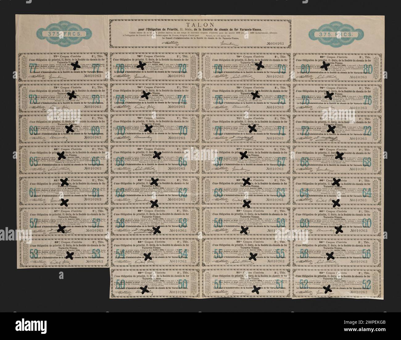 Coupon sheet for the priority bond of the Warsaw -Vienna Iron Road ...