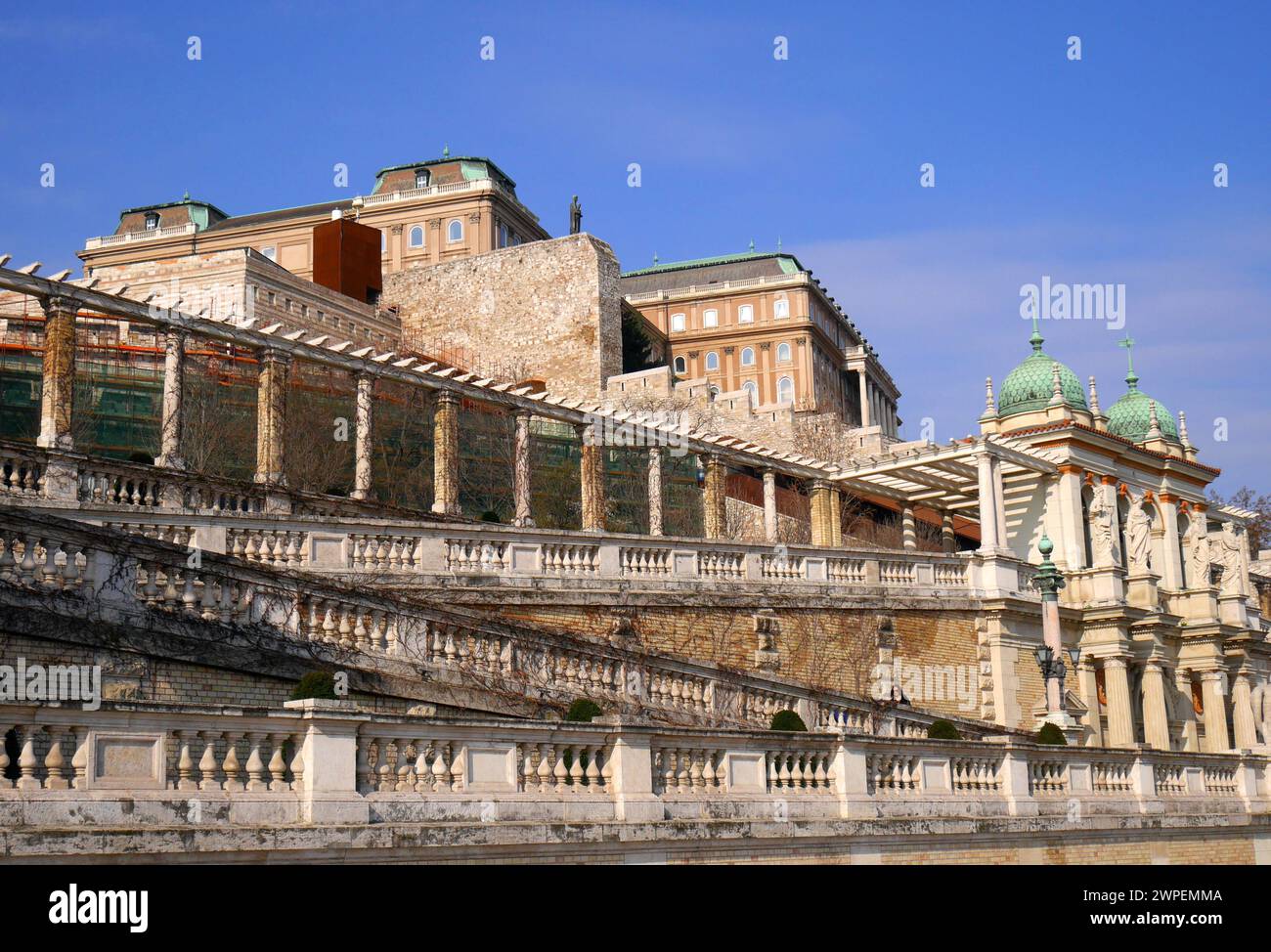 The restored Várkert Bazaar, castle garden, castle district, Buda, Royal Palace in the ...