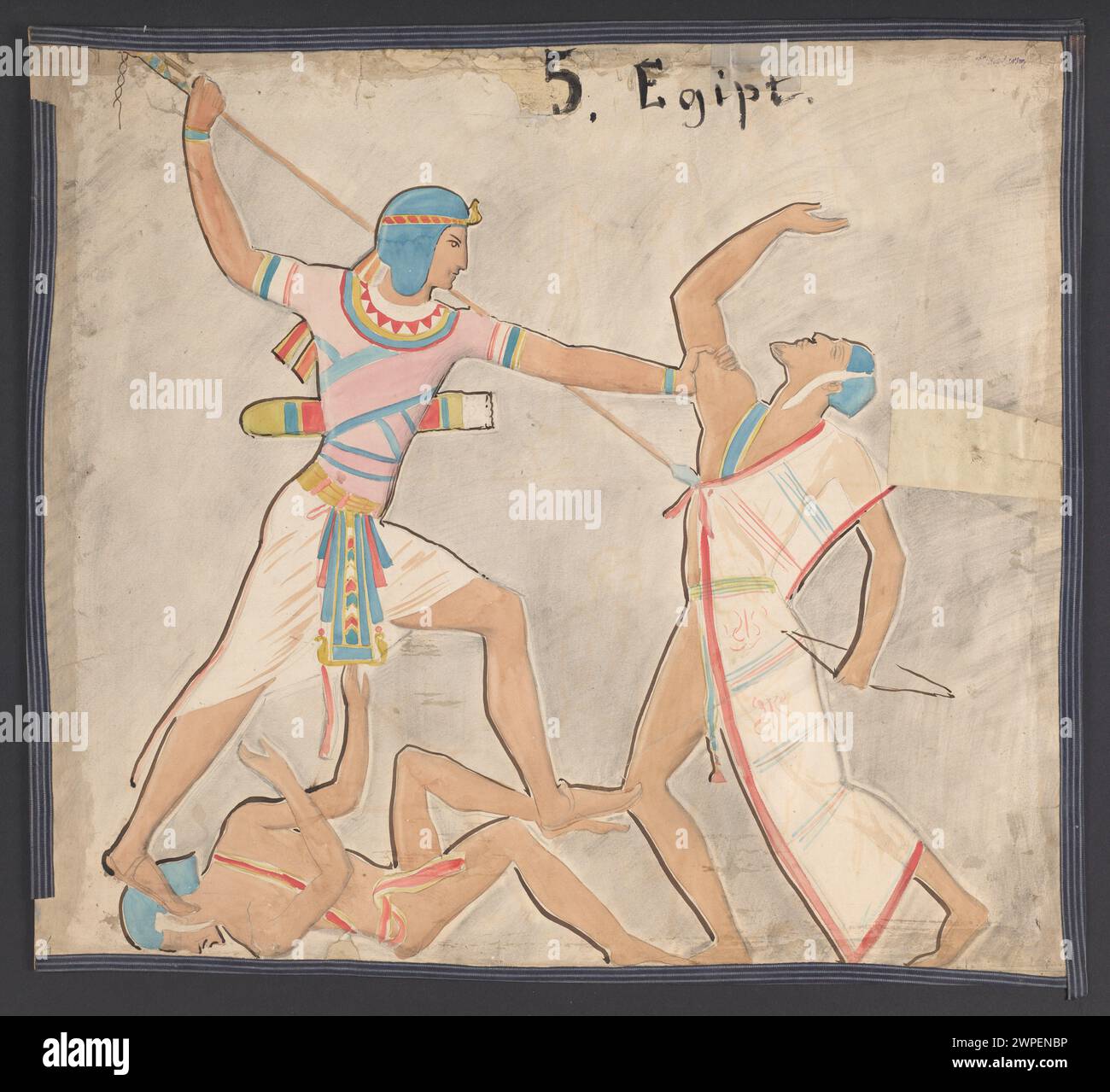 Illustration of an Egyptian fight scene and figural relief created by ...
