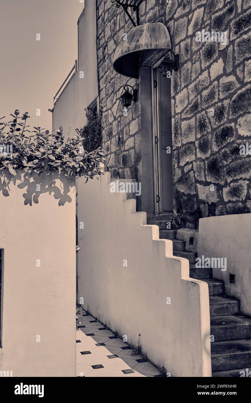 colorful buildling with fancy stairs and spiral steps in relection of ...