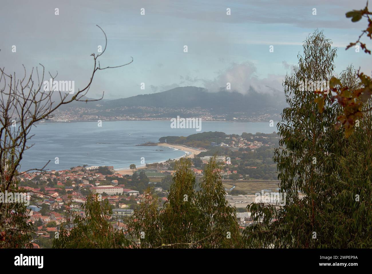Panoramic view of the city of Vigo with its estuary with the Celta ...
