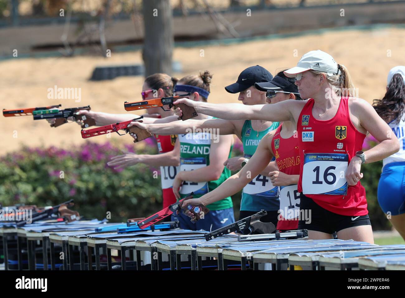 Cairo, Egypt. 7th Mar, 2024. Athletes compete in laser run during the ...
