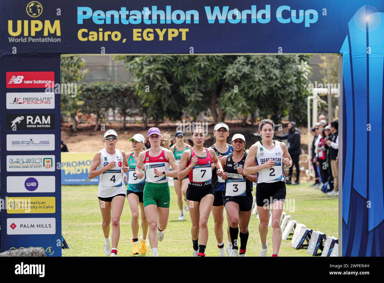 Cairo, Egypt. 7th Mar, 2024. Athletes compete in laser run during the ...