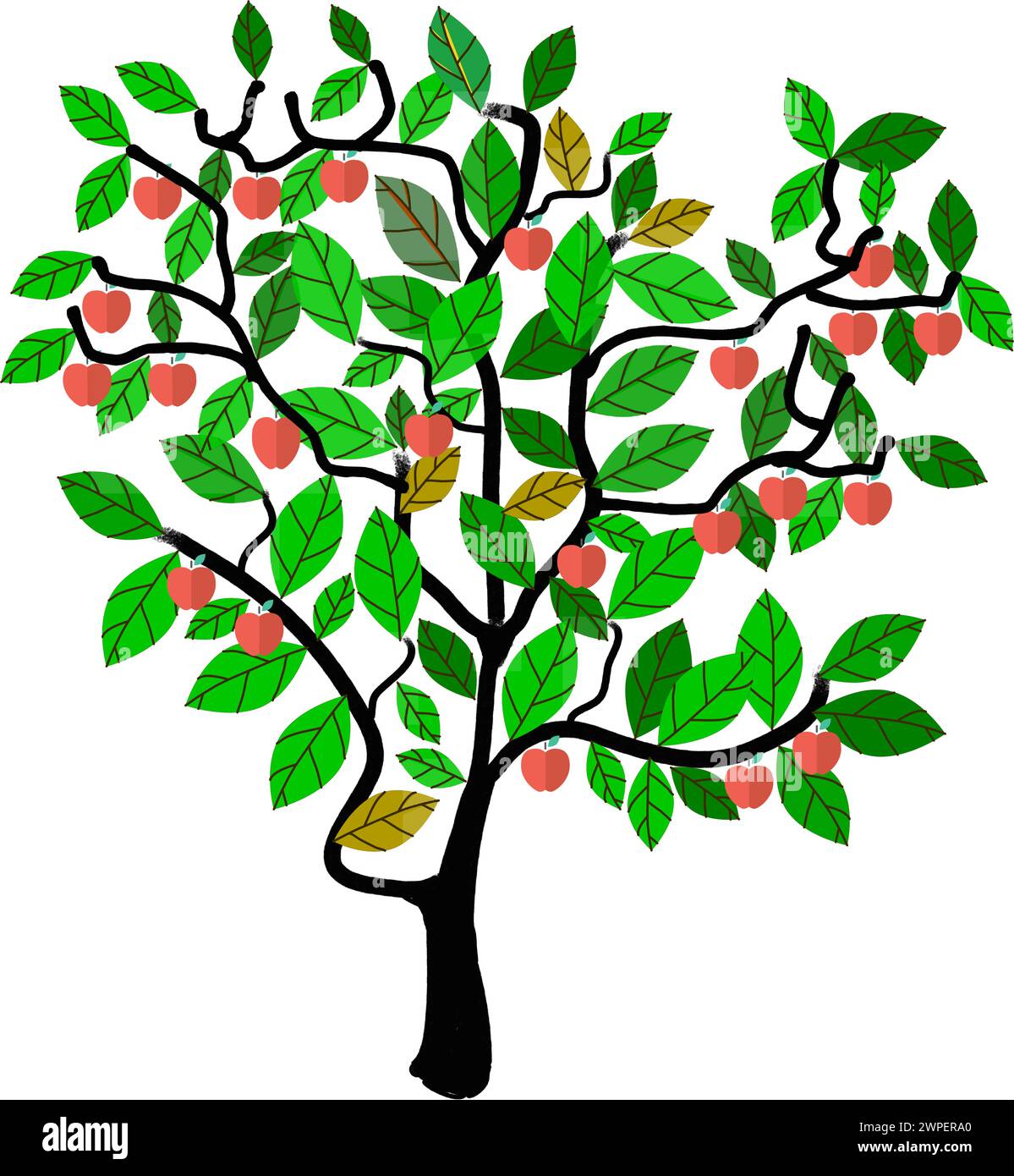 Summer Apple Tree with Ripe Red Apples in Impressive Vector Graphic ...