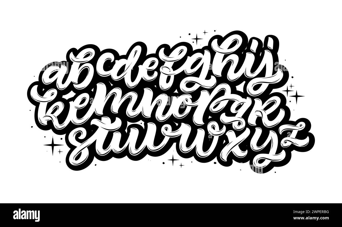 Vector hand drawn alphabet. Brush painted letters. Script typeface. Decorative artistic ...