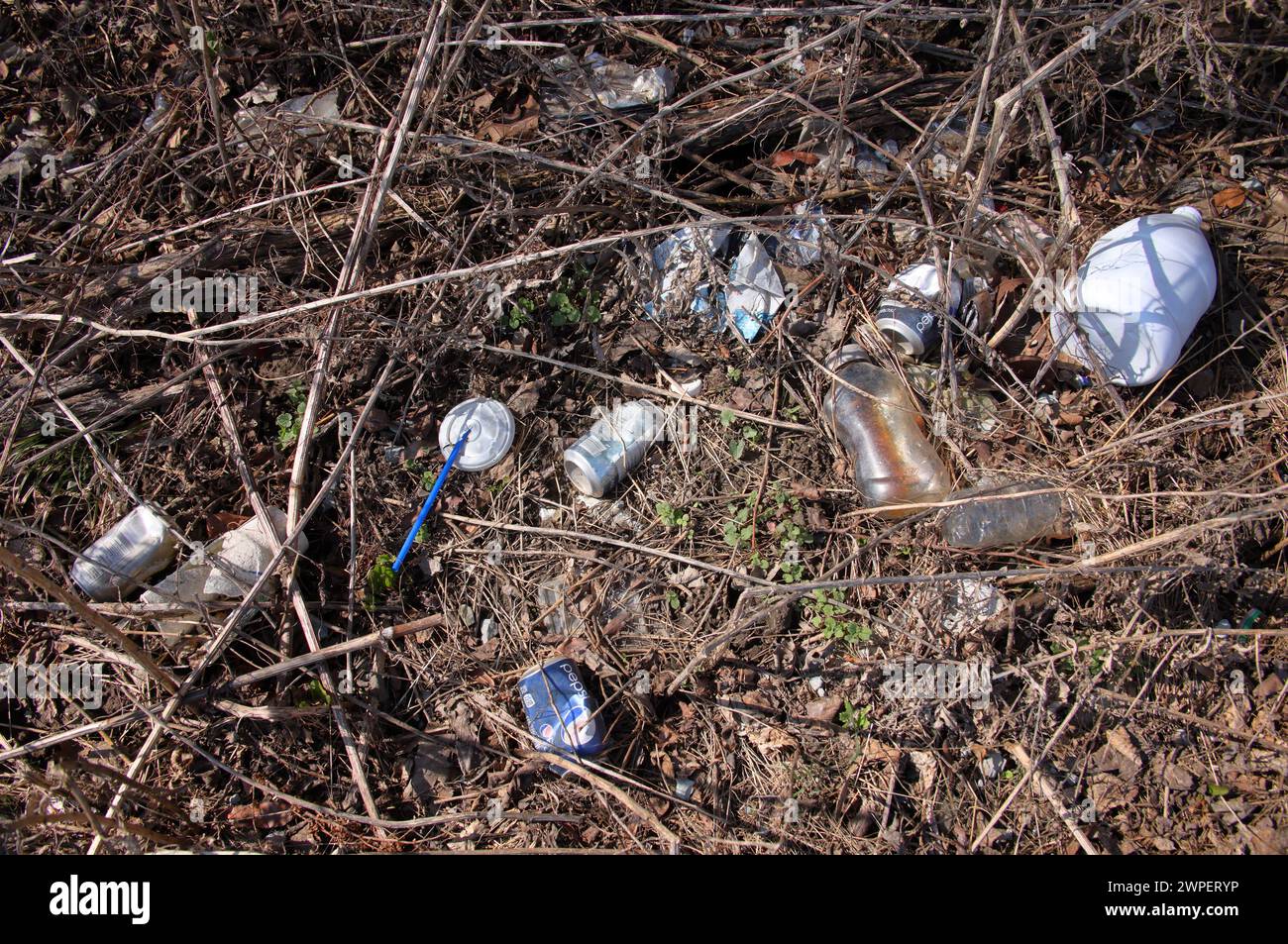 Litter along a roadside - assorted trash Stock Photo - Alamy