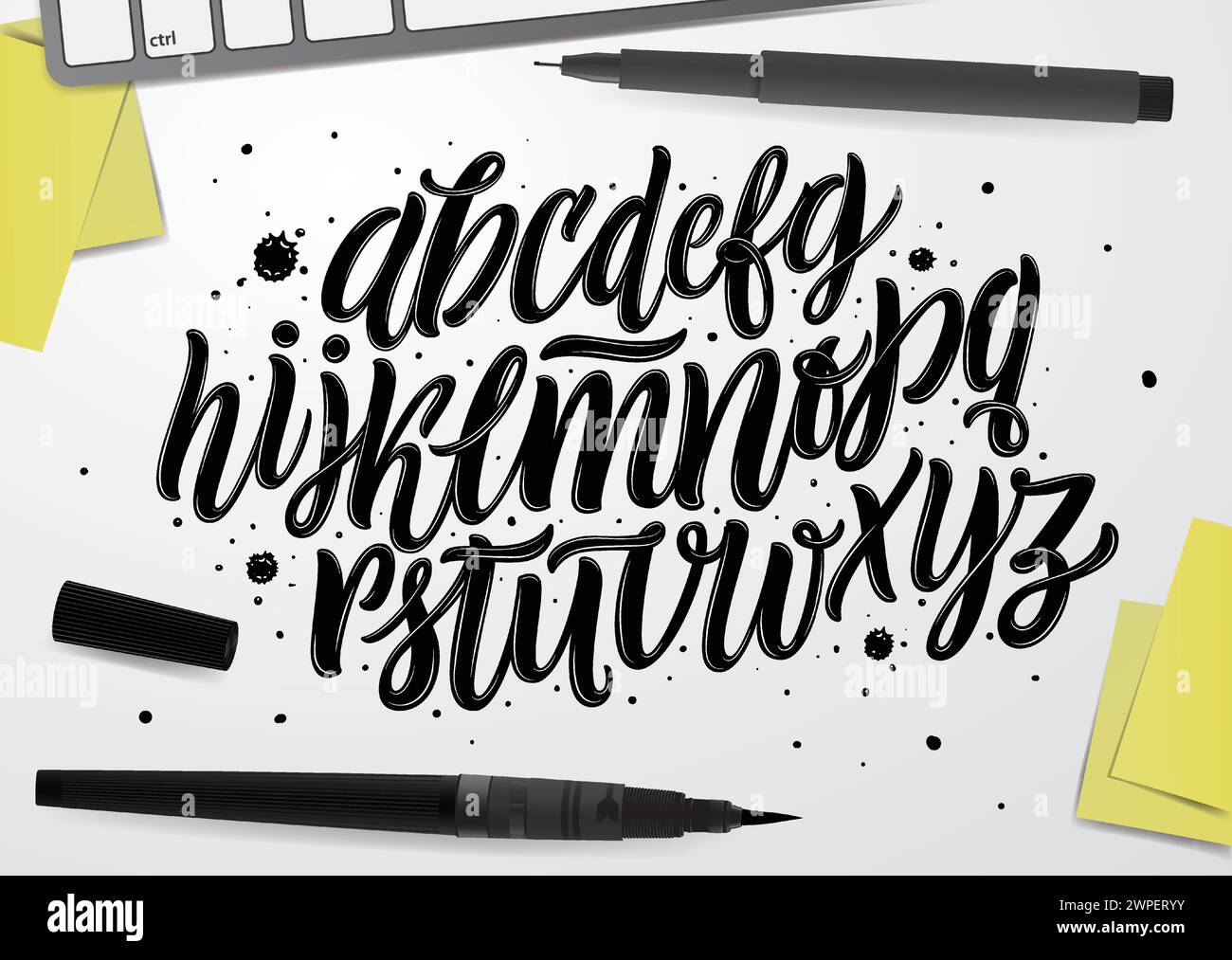 Lettering font isolated on white background. Texture alphabet. Vector ...