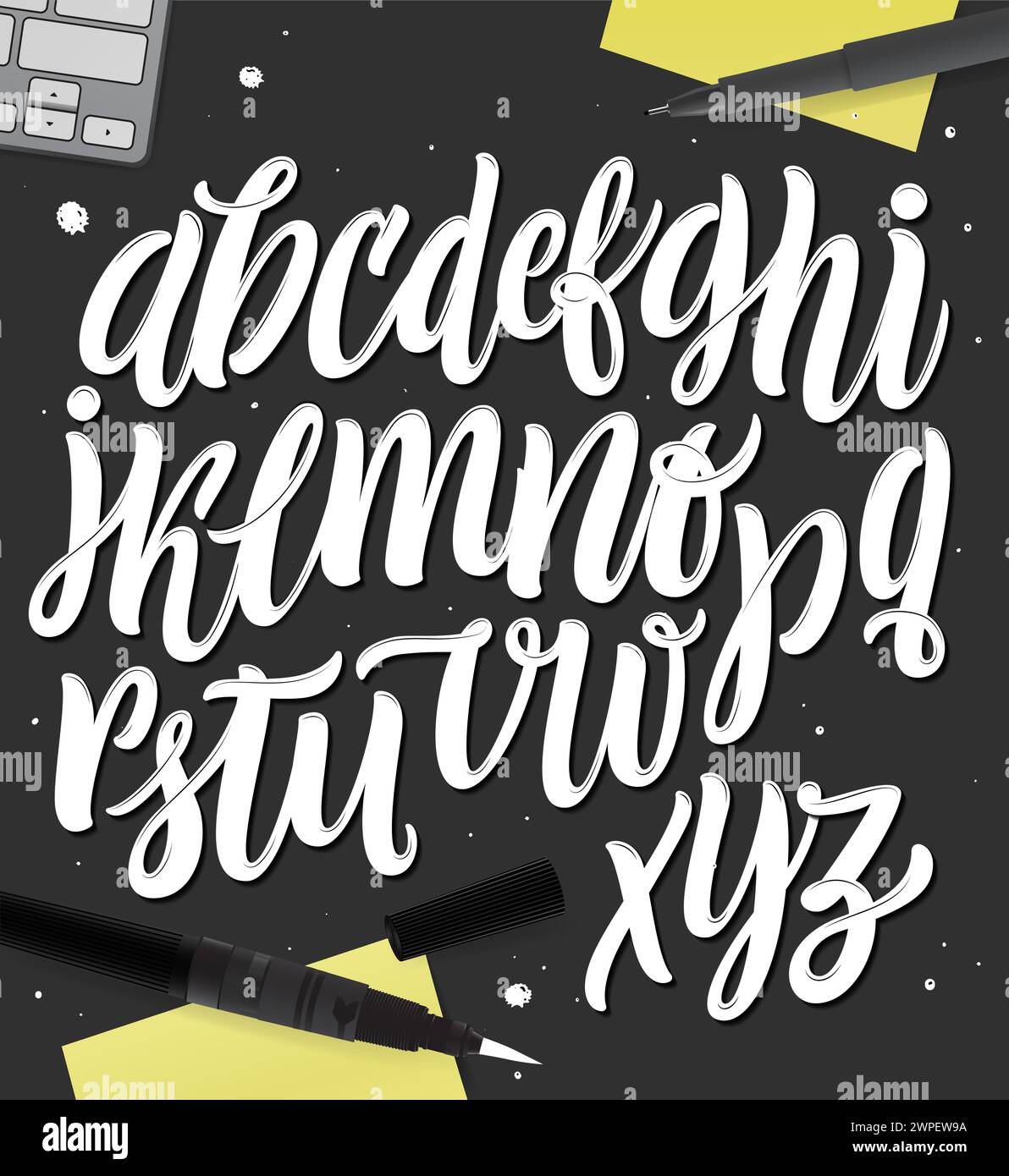 Lettering font isolated on white background. Texture alphabet. Vector ...